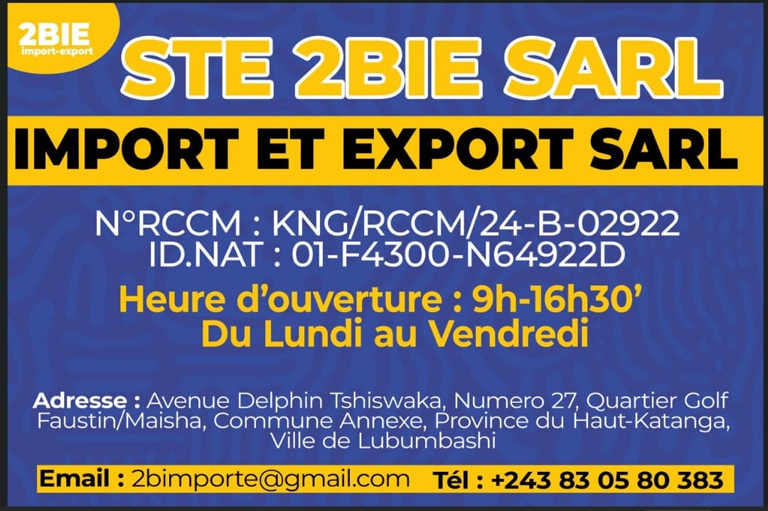 STE 2B IMPORT ET EXPORT SARL - RDCvisite